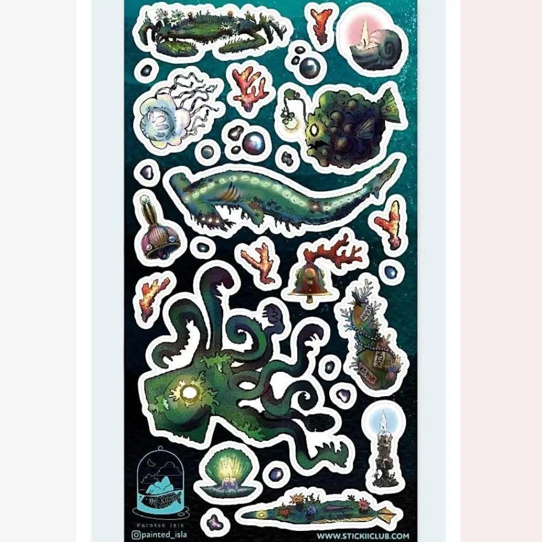 Deep Sea Creature Stickers - Novelty Underwater Ocean Sticker Sheet ...