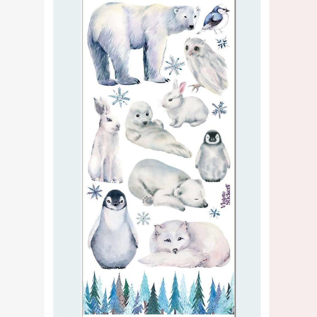 Snow Animal Stickers - 1 Winter Sticker Sheet for Crafts, Scrapbooks ...