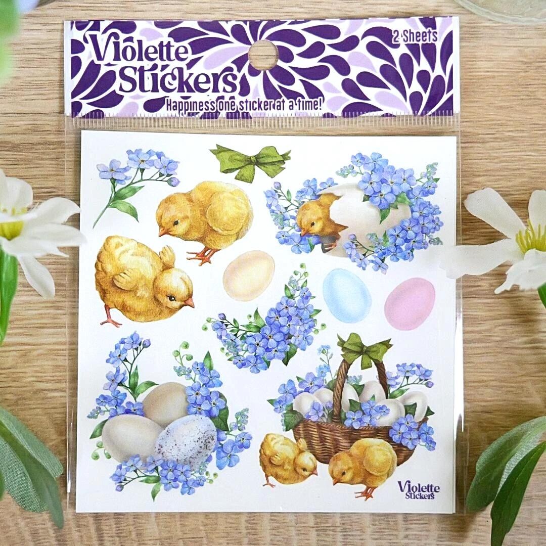 Lilac Chicks stickers - 2 Sticker Sheets for Stationary, Scrapbooks ...