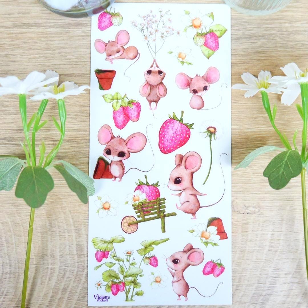 Violette Stickers - Strawberry Mice Vintage - 1 Sticker Sheet for ...