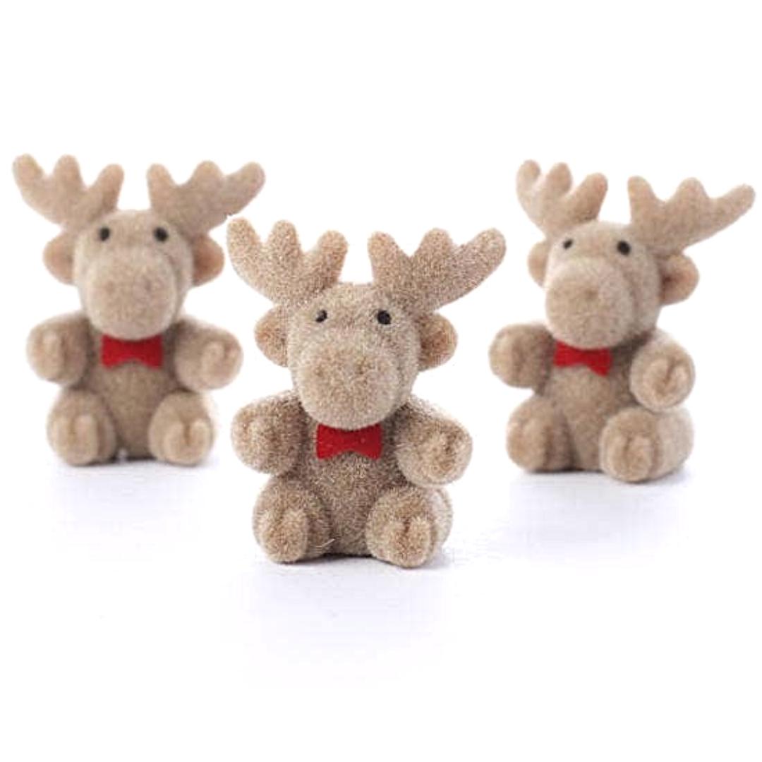 Miniature Flocked Reindeer Figure - Small Moose Figurines - Christmas ...