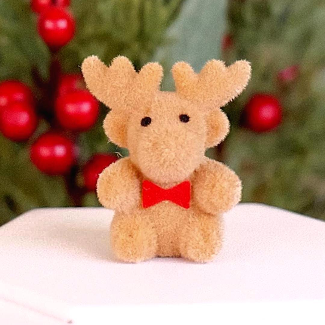 Miniature Flocked Reindeer Figure - Small Moose Figurines - Christmas ...