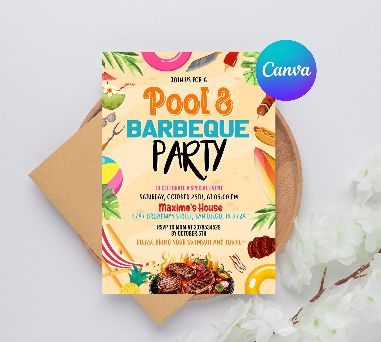BBQ and Pool Party Invitation, Grill Chill Invite Backyard Bbq Pool ...