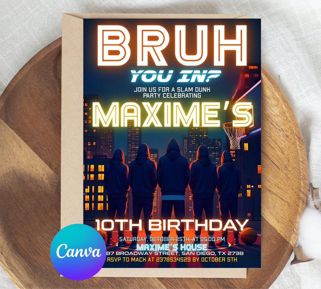 Editable Bruh Basketball Invitation, Basketball Party Invitation ...