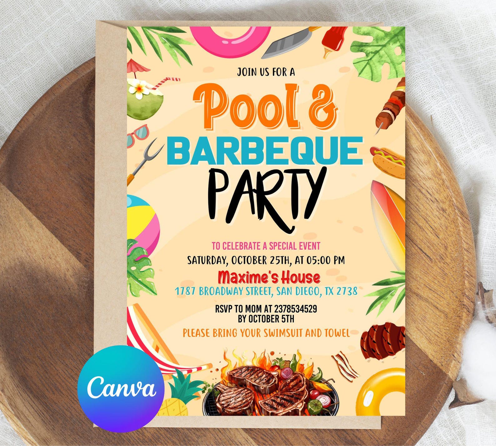 BBQ and Pool Party Invitation, Grill Chill Invite Backyard Bbq Pool ...
