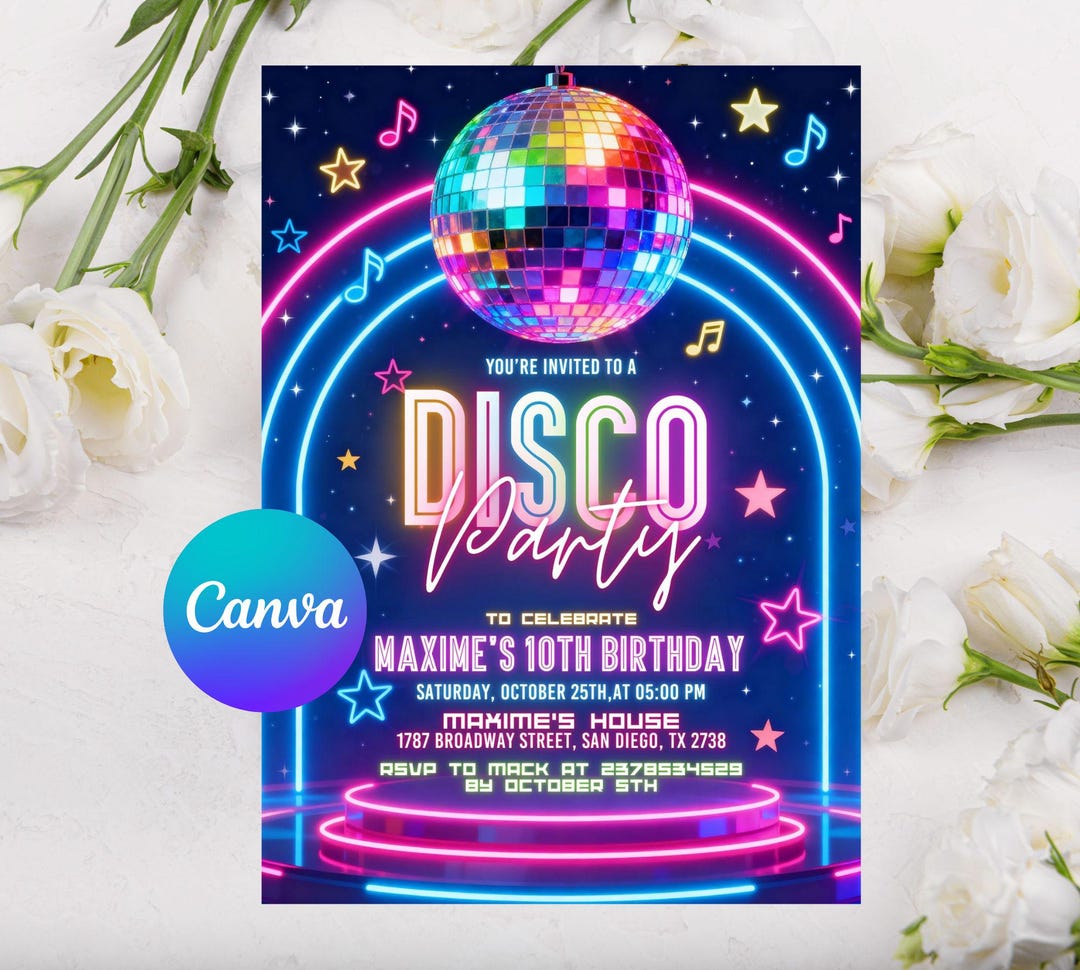 Editable Disco Party Birthday Invitation, Any Age Disco Dance Party ...