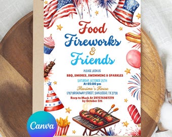 4th of July BBQ Invitation, Party in USA Invite, Independence Day BBQ ...