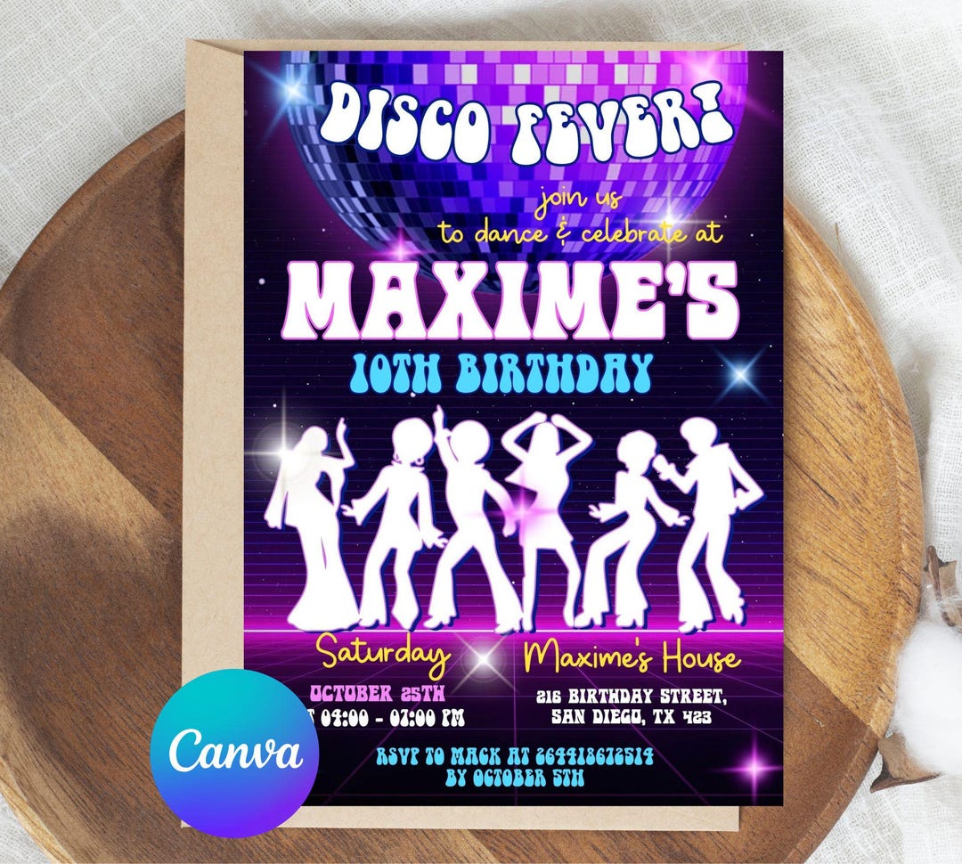 Disco Party Birthday Invitation, Disco Ball Birthday Party Invite ...