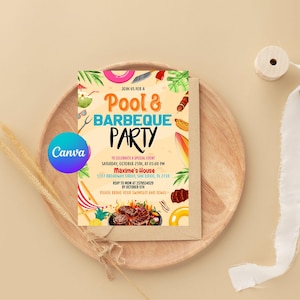 BBQ and Pool Party Invitation, Grill Chill Invite Backyard Bbq Pool ...