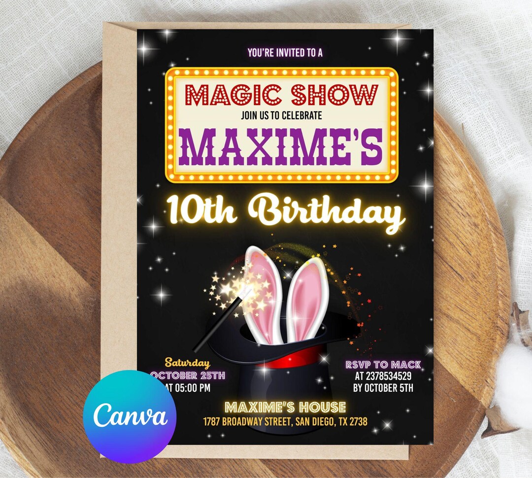 Magic Party Invitation, Magic Birthday Invitation, Magician Invitation ...