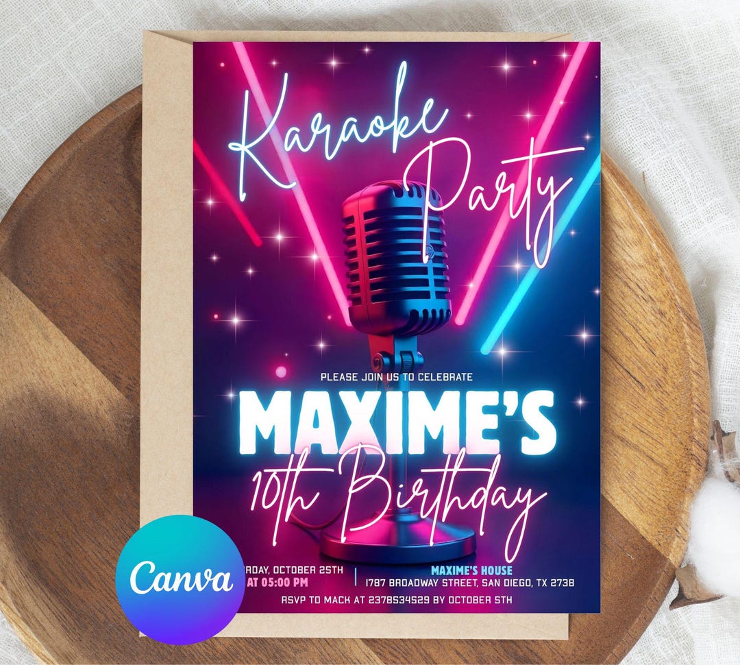 Karaoke Night Flyer, Nightclub Party Flyer, Karaoke Night Invite, Neon ...