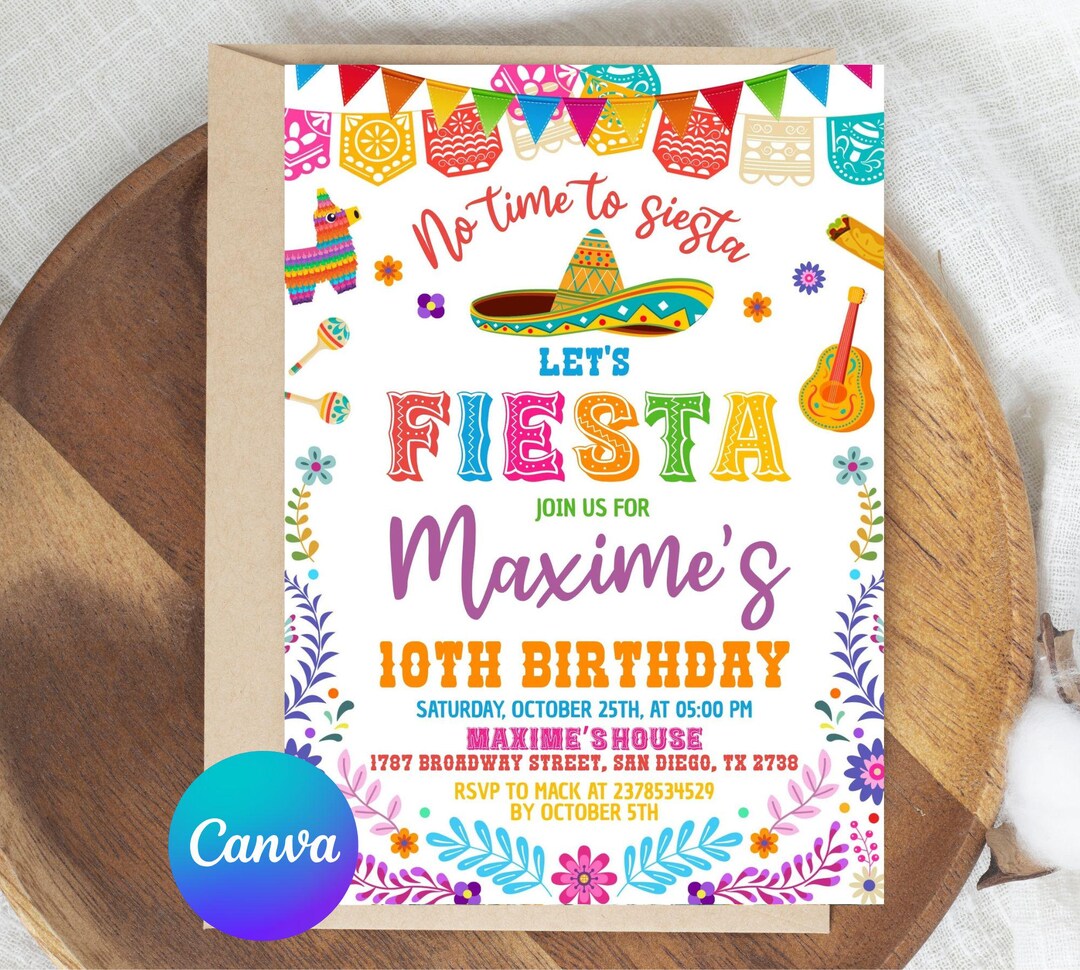 Fiesta Birthday Invitation, Mexican Theme Invitation, Fiesta Invitation ...