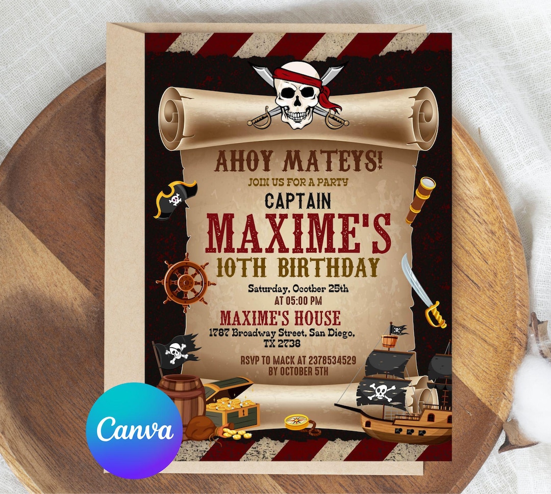 Pirate Birthday Invitation, Ahoy Mateys, Pirate Invitation, Pirate ...