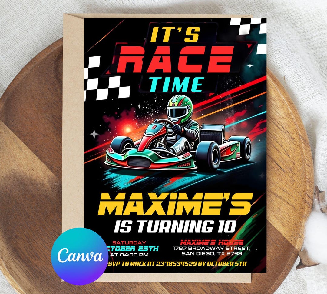 Go Kart Birthday Invitation, Go Kart Party, Karting Invitation, Go Kart ...