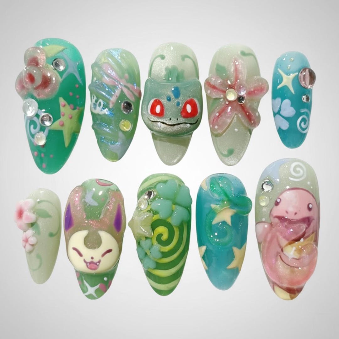 Handmade Kawaii Forest Creatures Press on Nails | 3D Critters, Stars ...