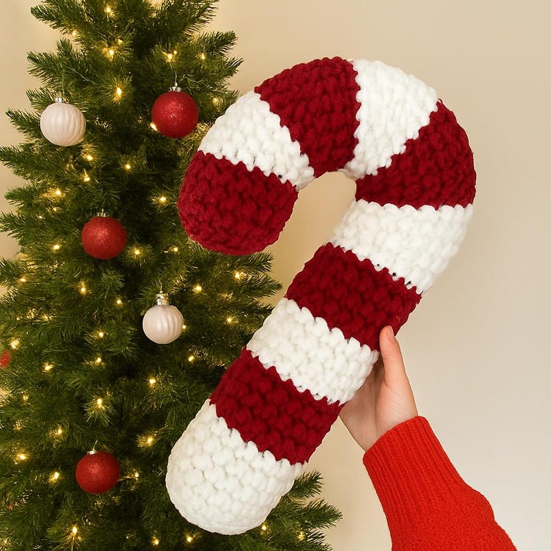 Crochet Christmas Candy Cane Pillow Pattern - Easy Beginner Festive ...