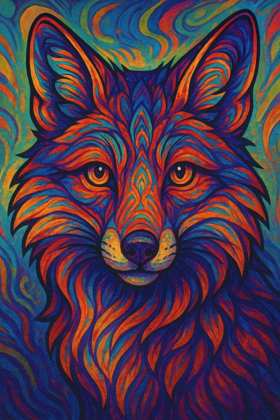 Mystic Fox Art – Bold Colorful AI Illustration – Digital File - Etsy