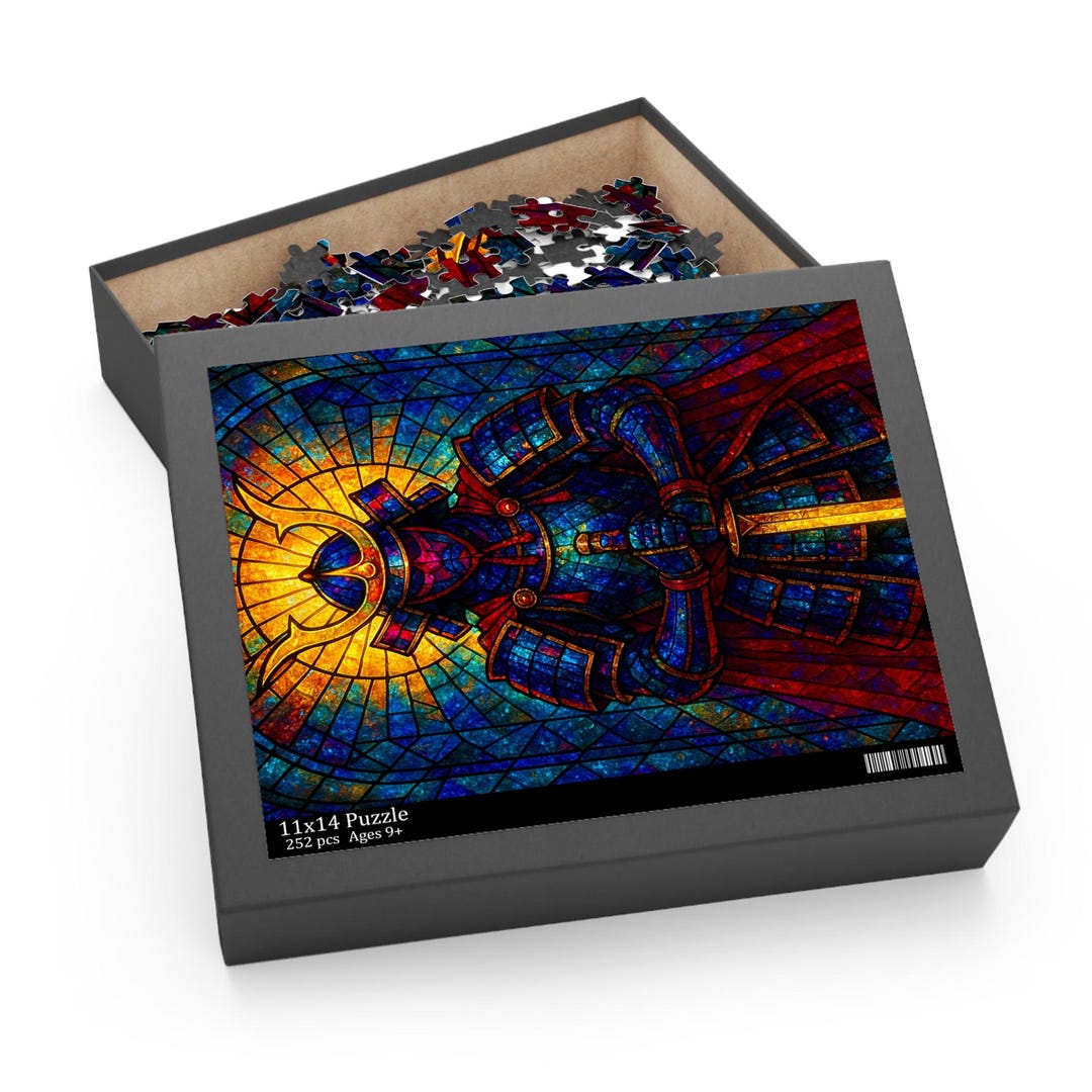 Samurai Warrior Stained Glass Puzzle - Vivid Blue and Red Fantasy ...