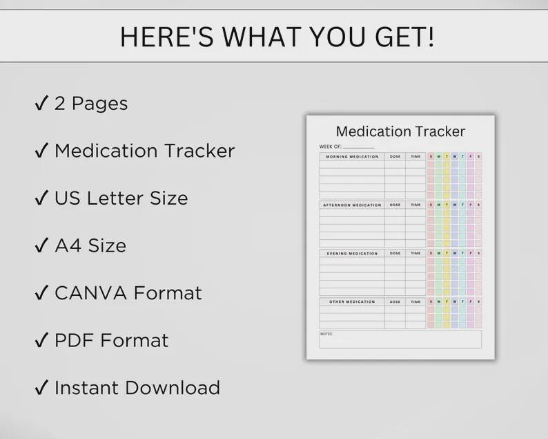 Daily Medication Tracker. Medication Log. Printable Medicine Log for ...