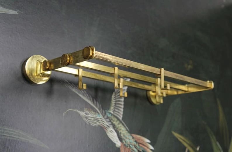 Art Deco Brass Wall Coat Rack, French Entryway Shelf With Hooks - Etsy