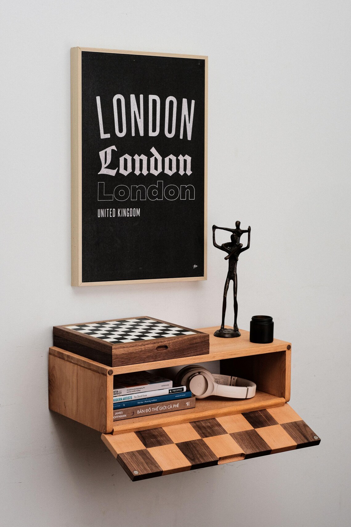 Floating Walnut & Beechwood Storage Cabinet – Hanging Entryway Console ...
