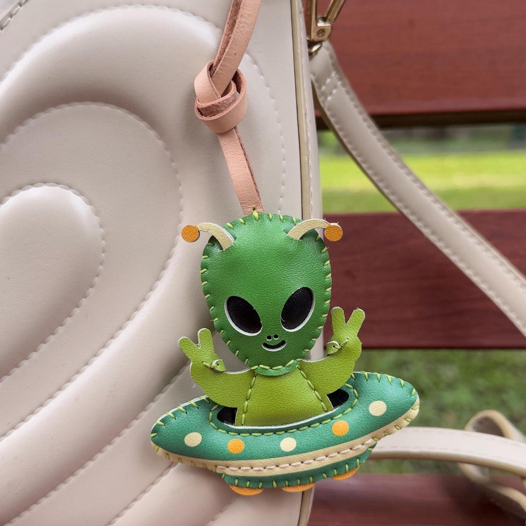 Leather ALIEN Bag Charm, Cute Universe Collection, Monster Alien Rocket ...
