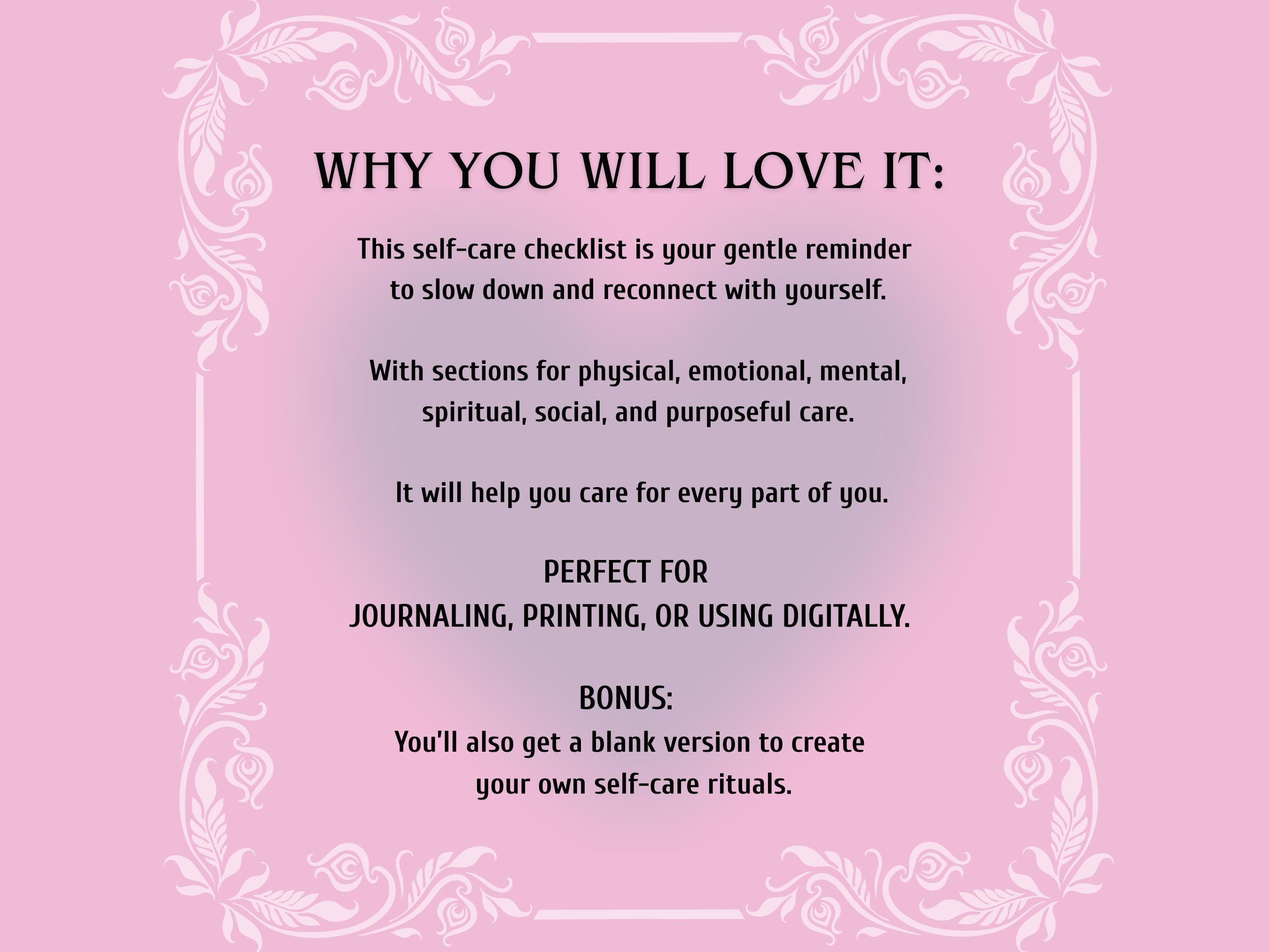 Self Care Checklist Printable Mental Health Tracker A4 Digital