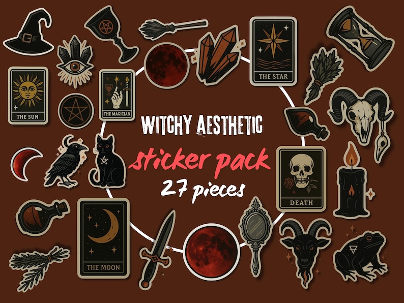 Gothic Witch Stickers PNG, 27pc | Dark Witchy Digital Sticker Pack for ...