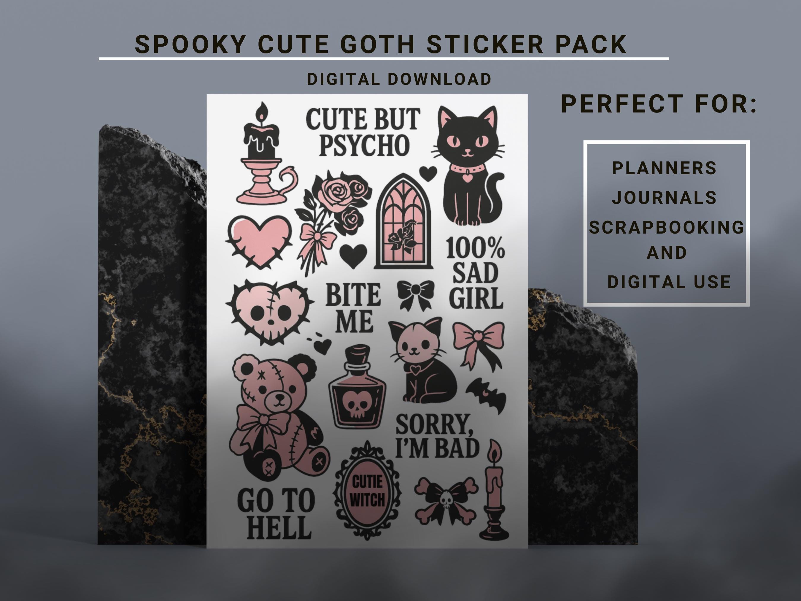 Pastel Goth Sticker Pack: Kawaii Spooky Digital Stickers (PNG Download ...