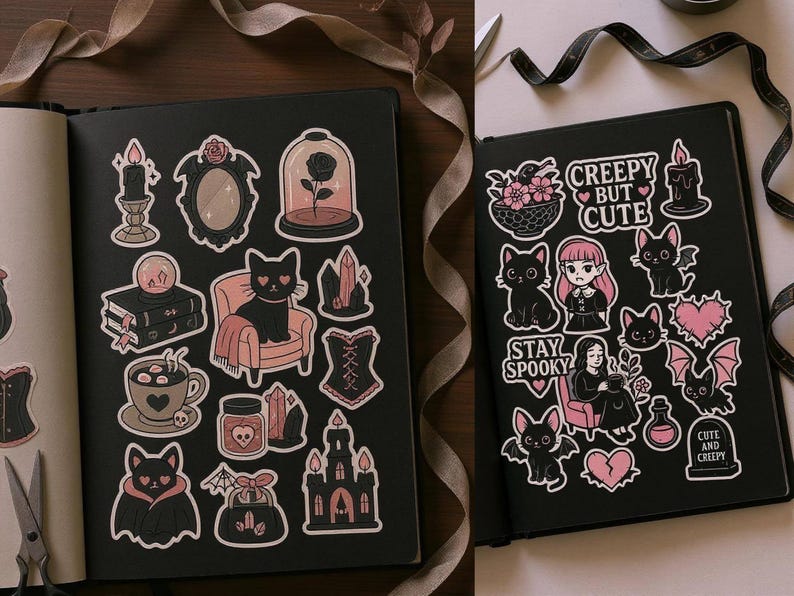 Pastel Goth Sticker Pack: Kawaii Spooky Digital Stickers (PNG Download ...