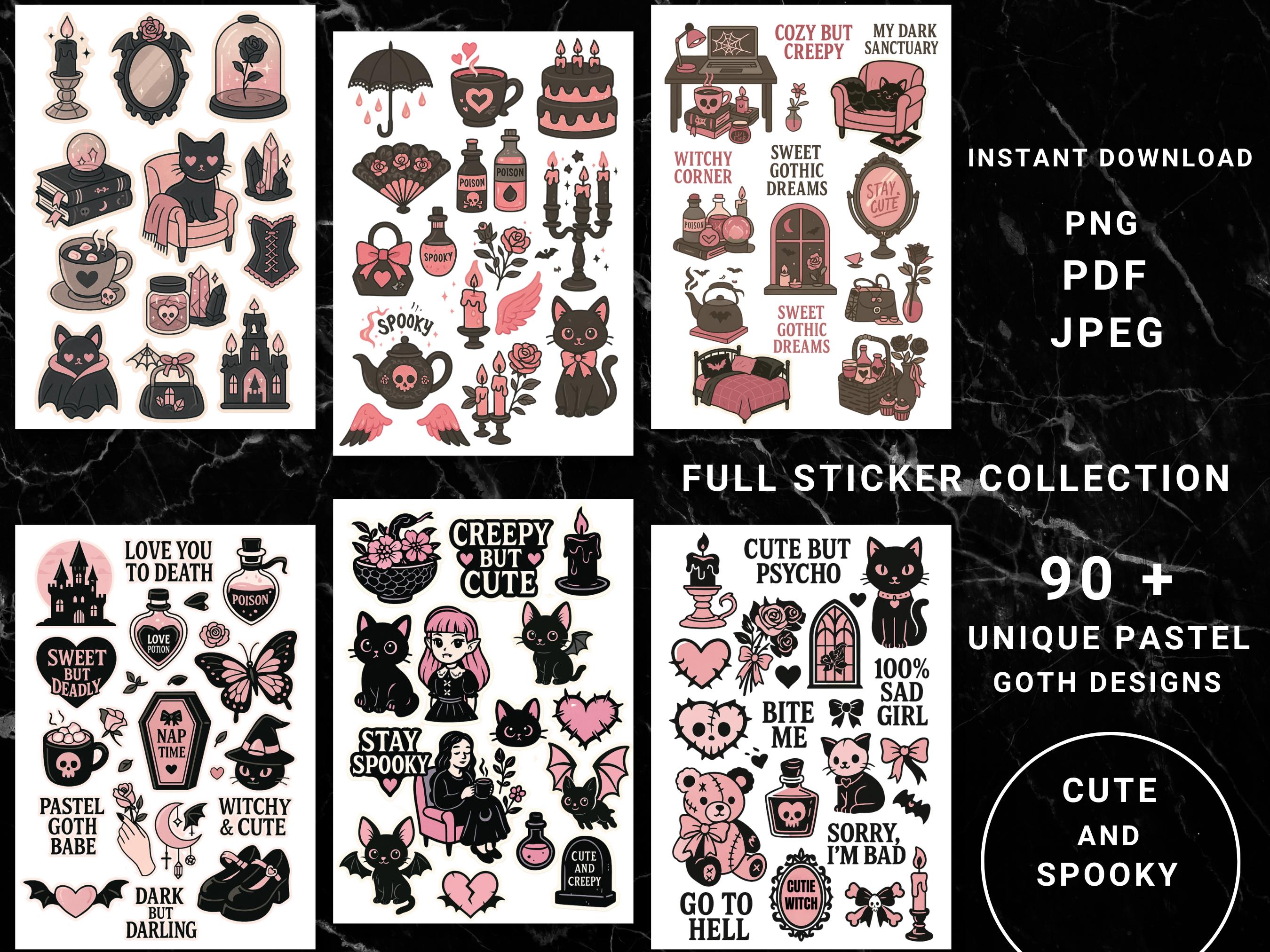 Pastel Goth Sticker Pack: Kawaii Spooky Digital Stickers (PNG Download ...