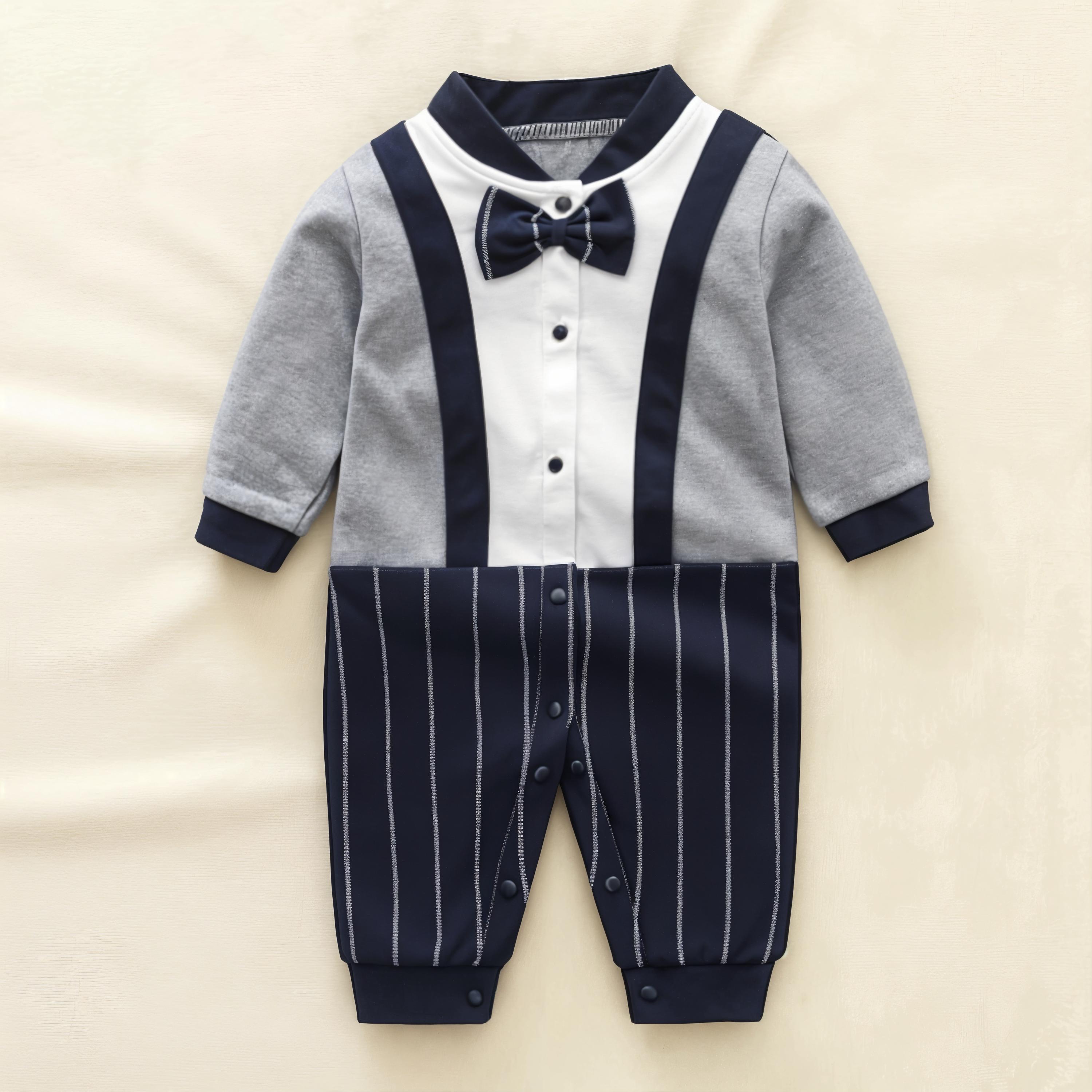 Baby Boy Tuxedo Romper: Navy Pinstripe Infant Outfit - Etsy