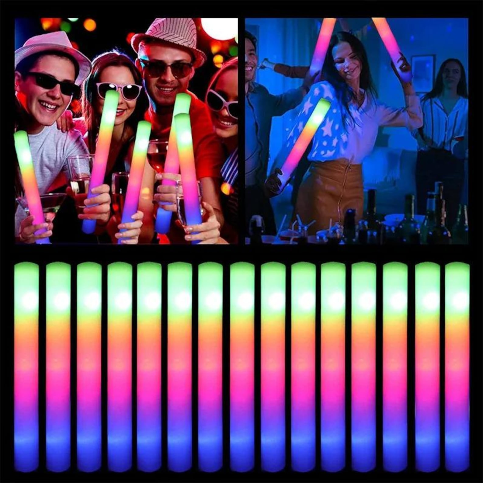 LED Foam Glow Sticks, 15/30PCS RGB Party Lights for Birthday & Wedding ...