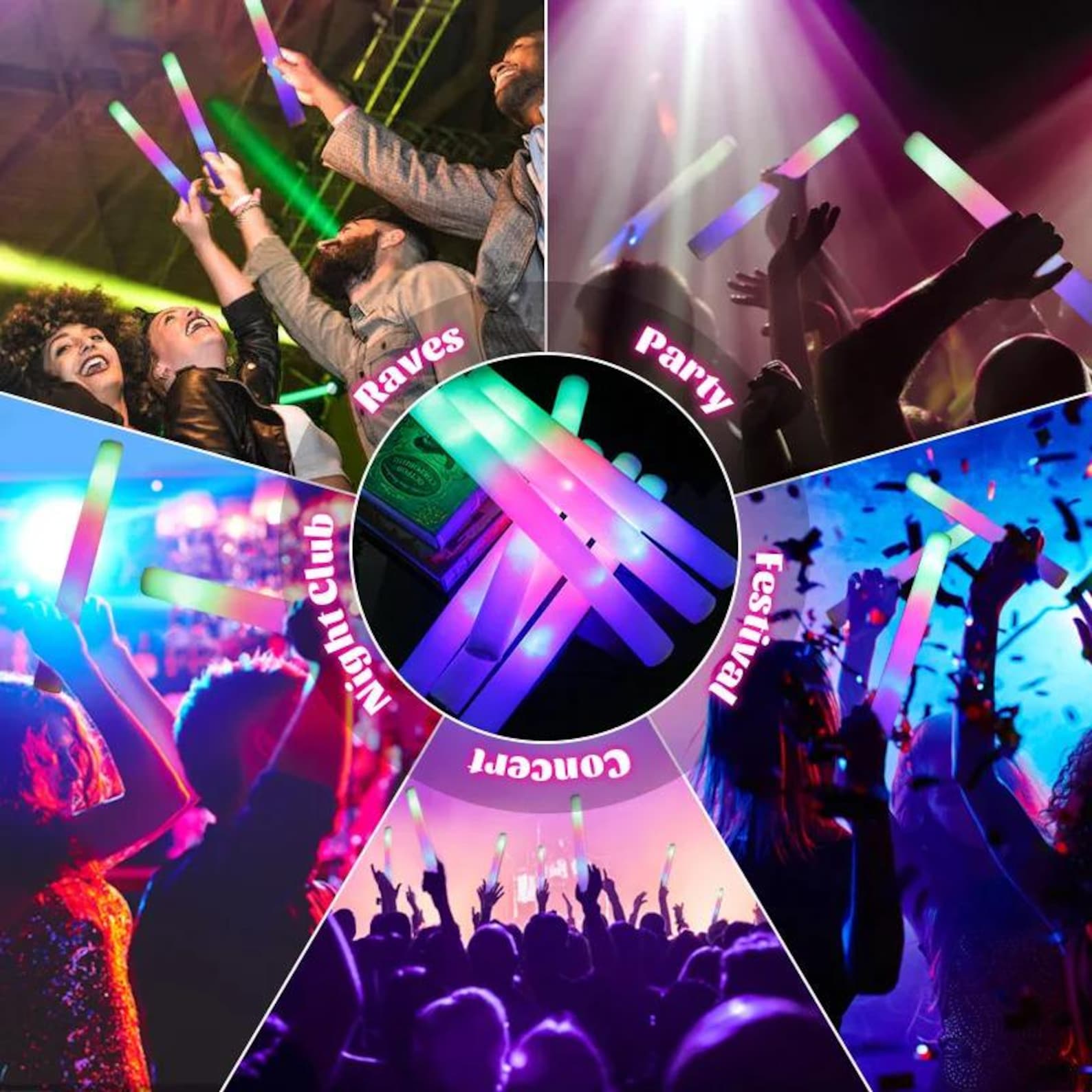 LED Foam Glow Sticks, 15/30PCS RGB Party Lights for Birthday & Wedding ...
