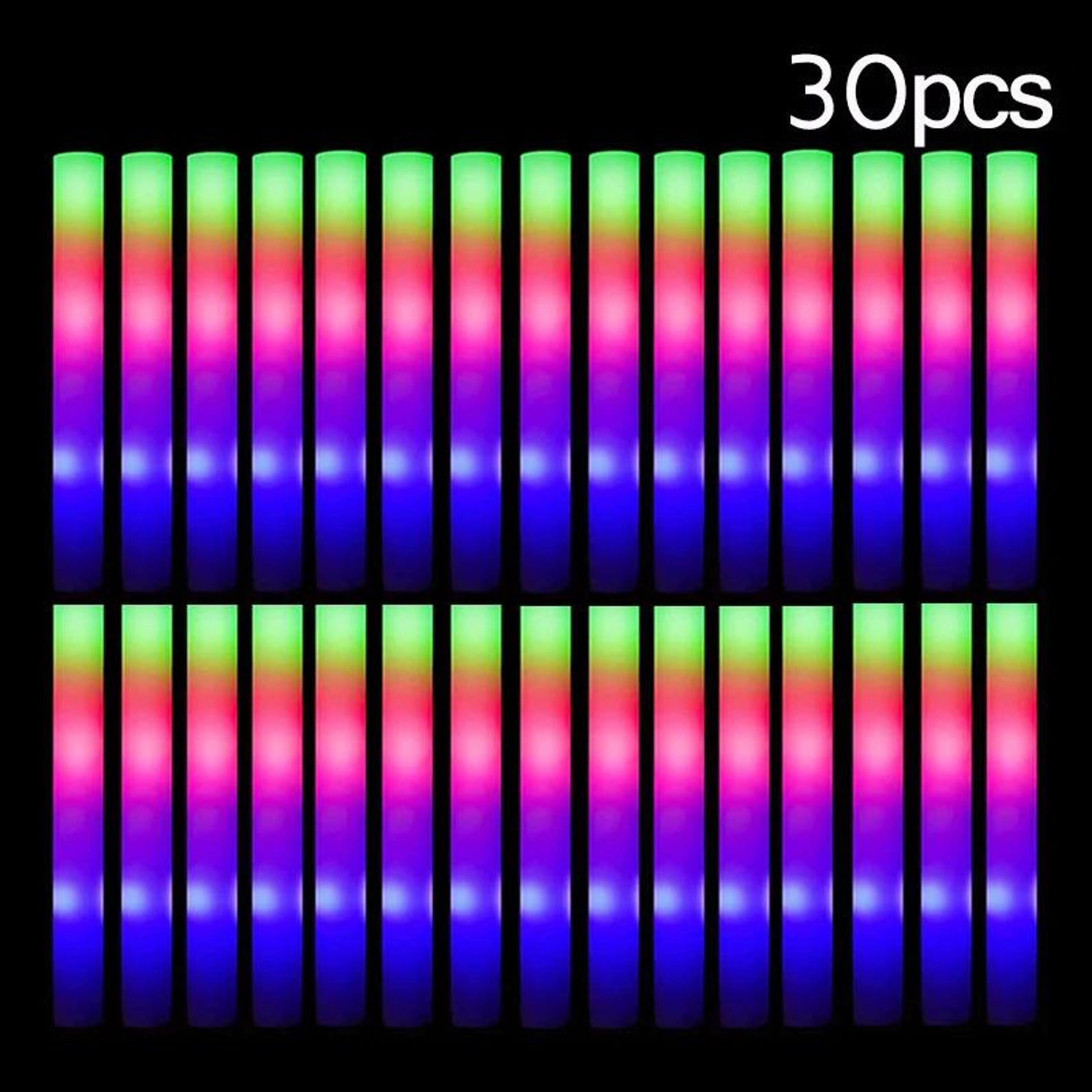 LED Foam Glow Sticks, 15/30PCS RGB Party Lights for Birthday & Wedding ...