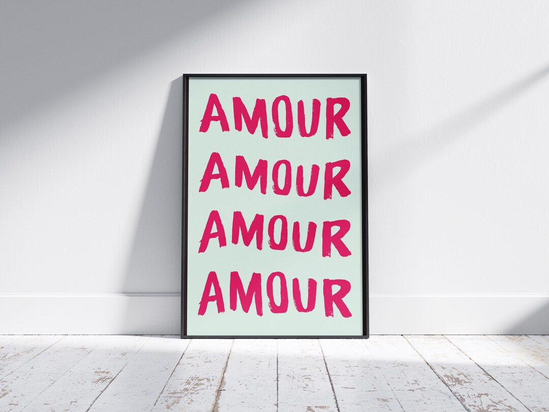 Amour Typography Print: Modern Love Wall Art, Hot Pink & Soft Mint ...
