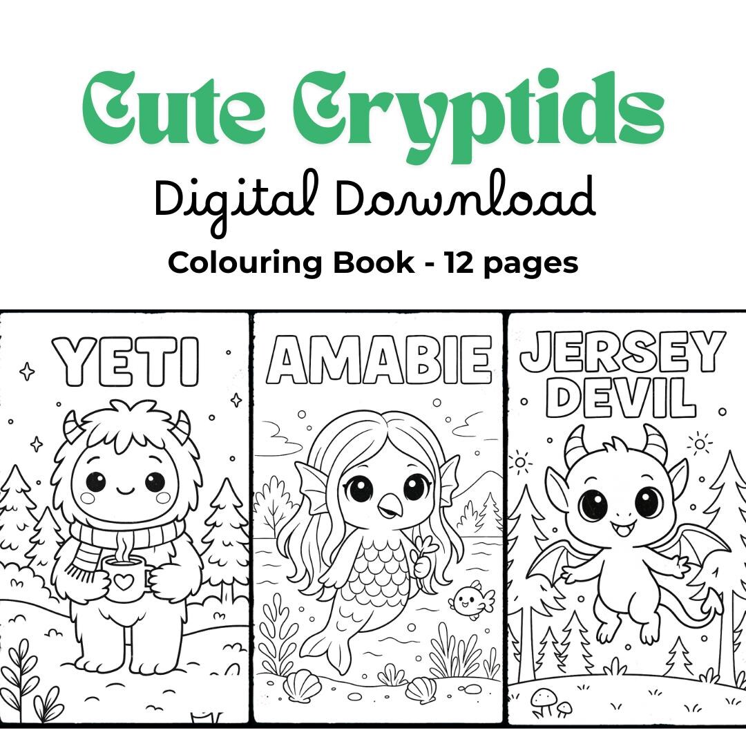 Cute Cryptids Colouring Book | 12 Page PDF | Printable Paranormal ...
