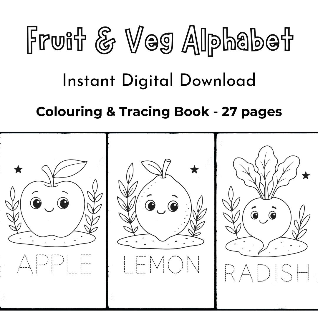 Fruit & Veg Alphabet Coloring Book: A-Z Learning Activity (PDF Download ...
