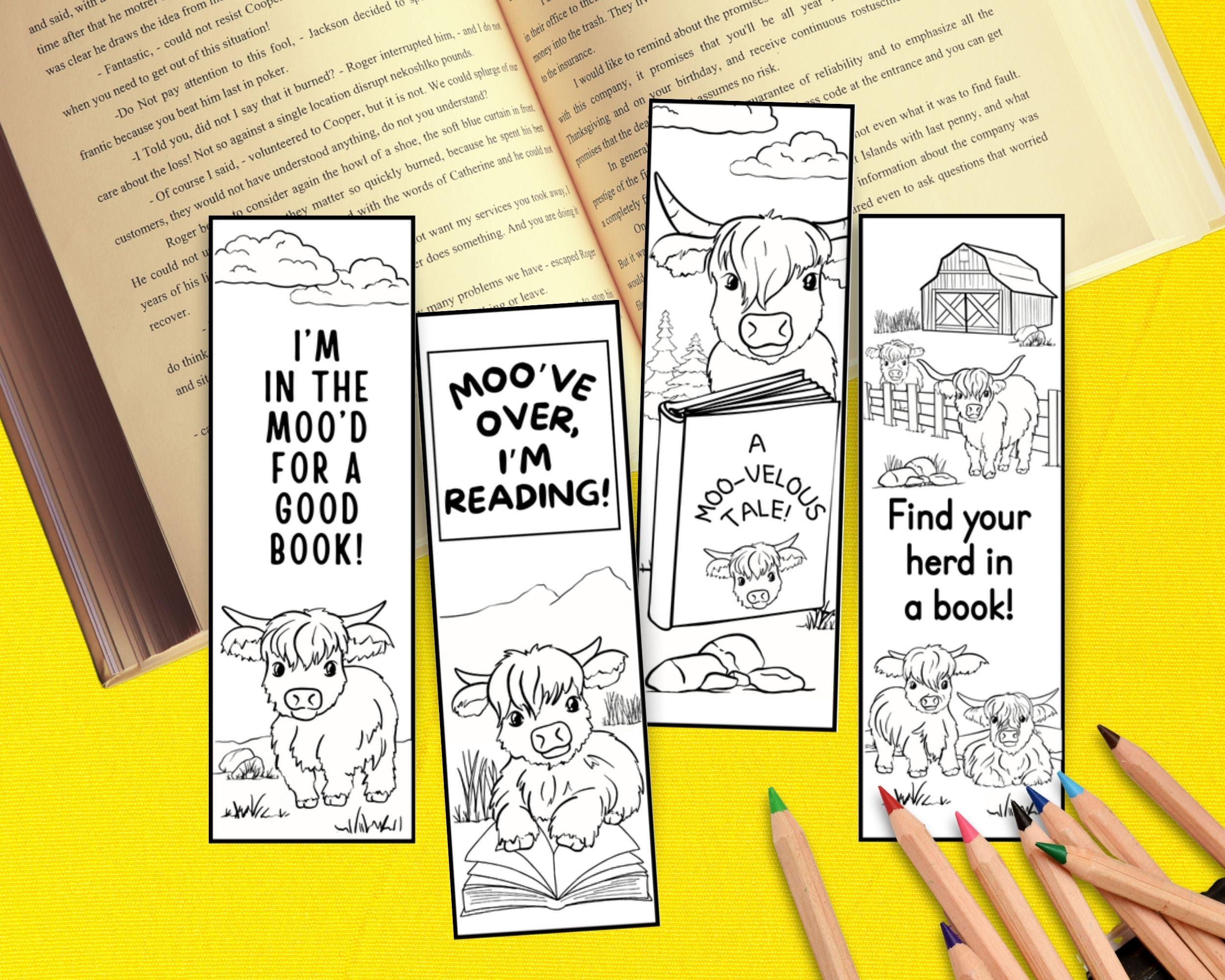 Highland Cow Coloring Bookmarks for Kids, Printable Coo Cattle ...