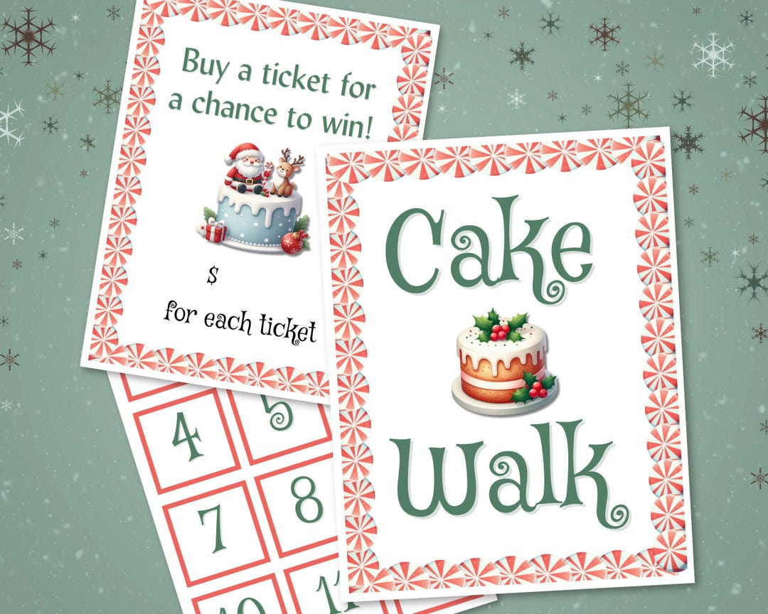 Christmas Cake Walk Printable Kit, Holiday Carnival Fundraiser & Winter ...