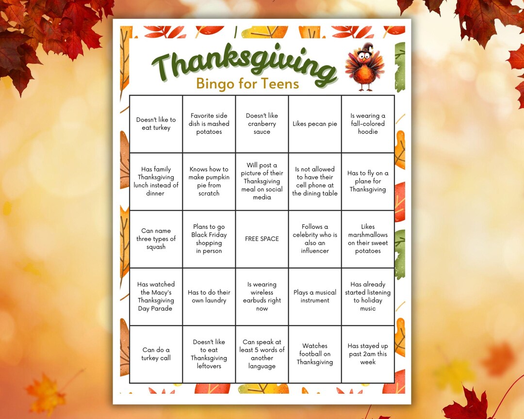 Thanksgiving Bingo Teens Icebreaker, Group/party Game Printable for ...