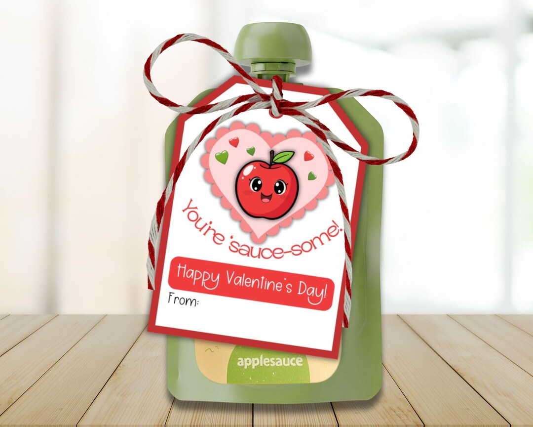 Applesauce Valentine Cards: Printable Squeeze Pouch Tags, Non-candy ...