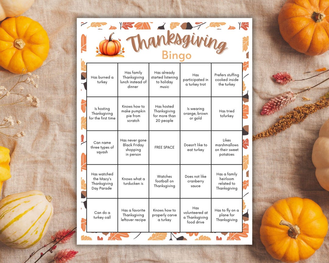 Thanksgiving Bingo Icebreaker, Group and Party Game Printable for All ...