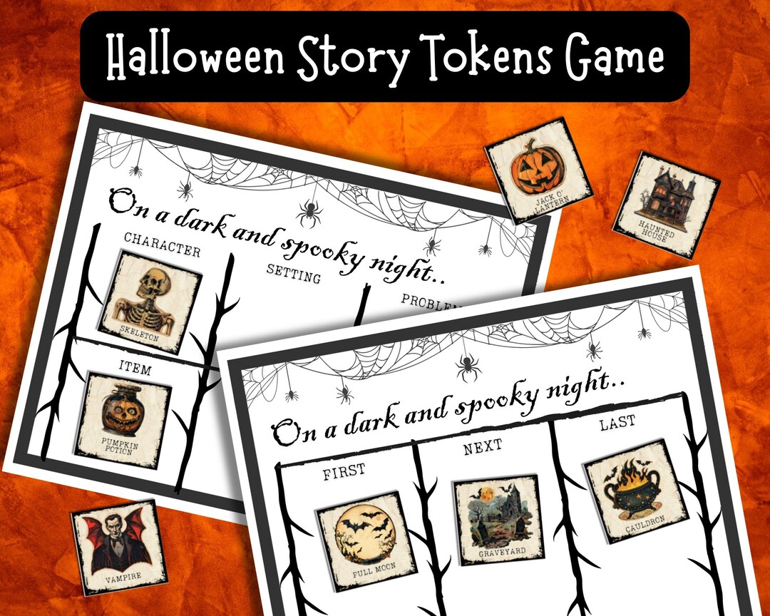Halloween Story Tokens Game: Spooky Writing Prompts Printable (digital ...