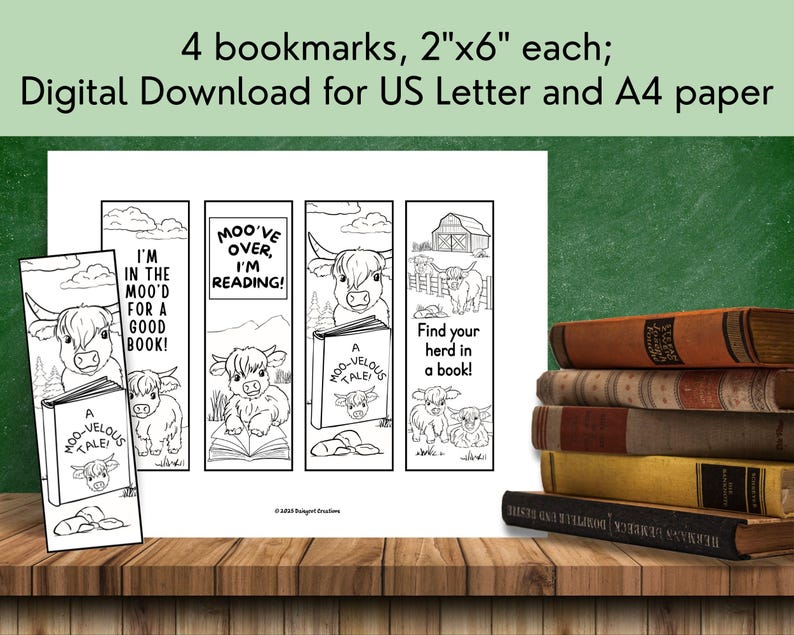 Highland Cow Coloring Bookmarks for Kids, Printable Coo Cattle ...
