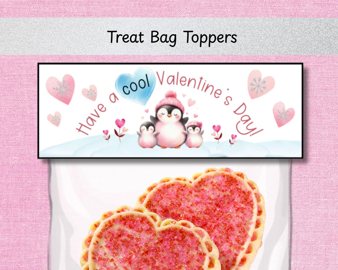 Valentine Treat Bag Toppers: Cute Penguins, Printable Goodie Bag and ...