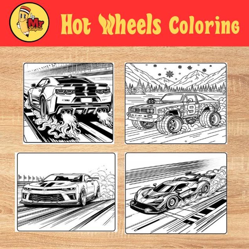 Hot Wheels Inspired Car Coloring Book for Kids | Bold Easy A4 Landscape ...