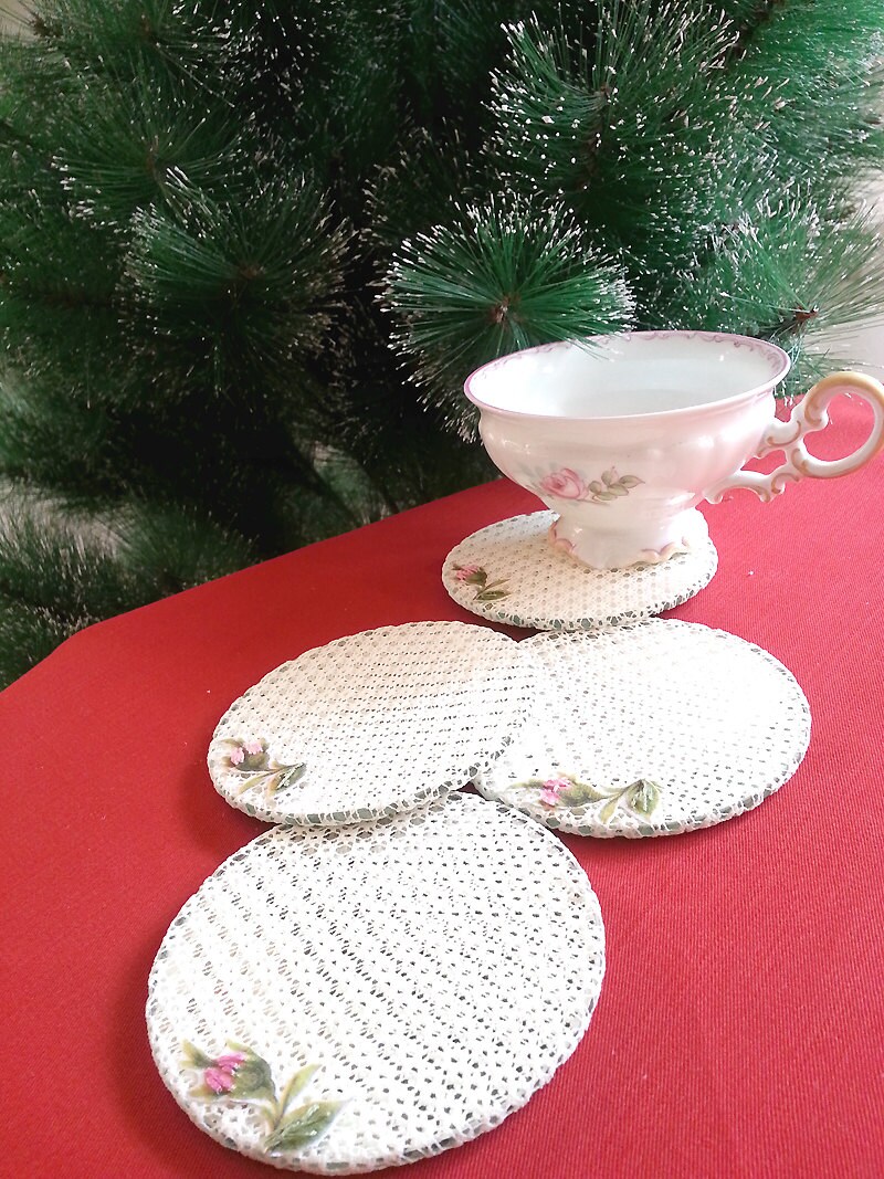 Shabby Chic Coasters home Decor Lace Coaster Set Country - Etsy