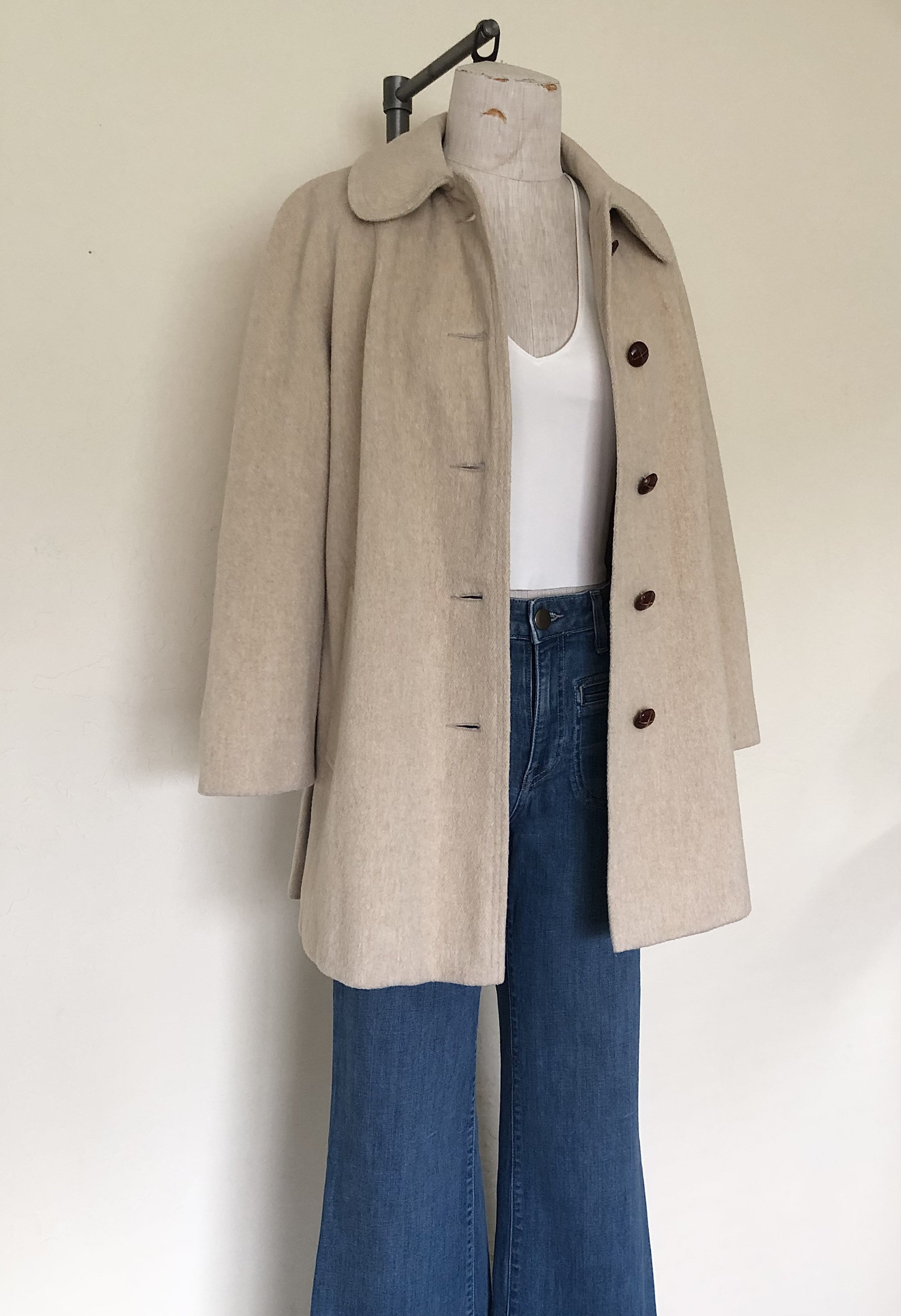 Cream Wool Peacoat Vintage 80's Tan Beige Single Breasted Button up ...