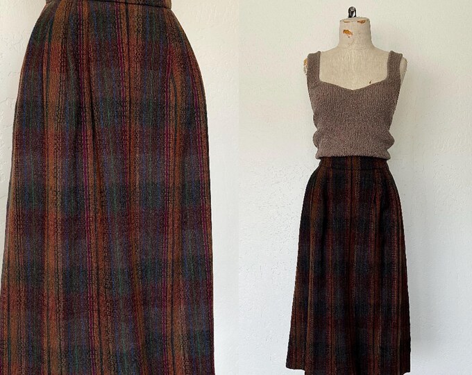 80’s Wool Striped Skirt Vintage 1980's Secretary Style Brown Plaid High ...